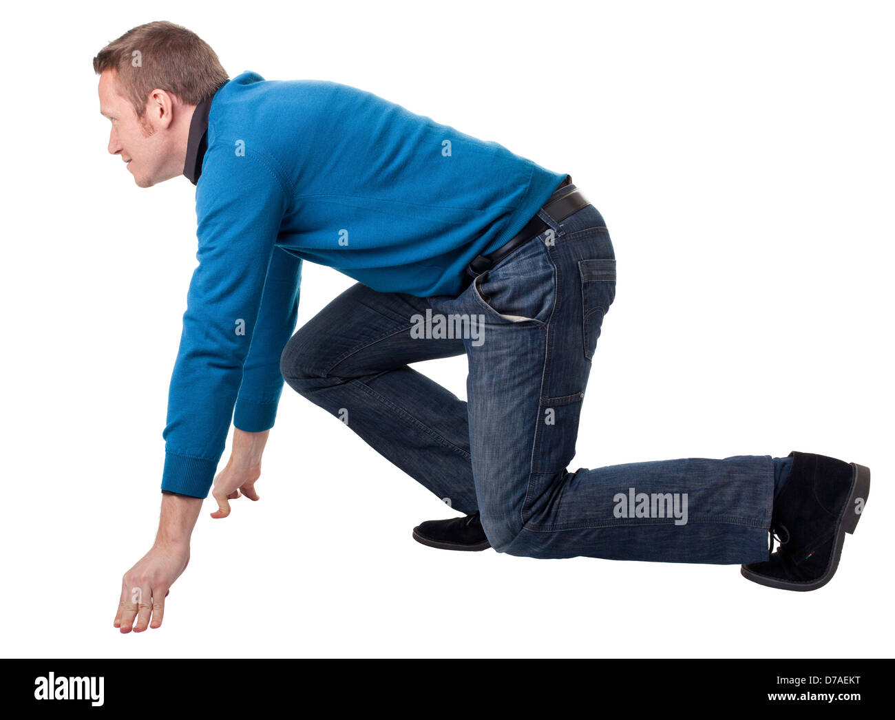 man in start position on white background Stock Photo - Alamy