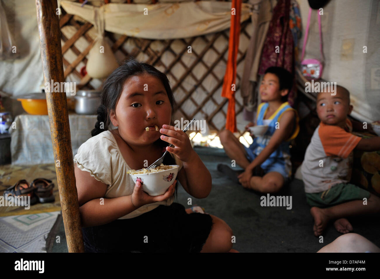 three mongolian kids Stock Photo - Alamy