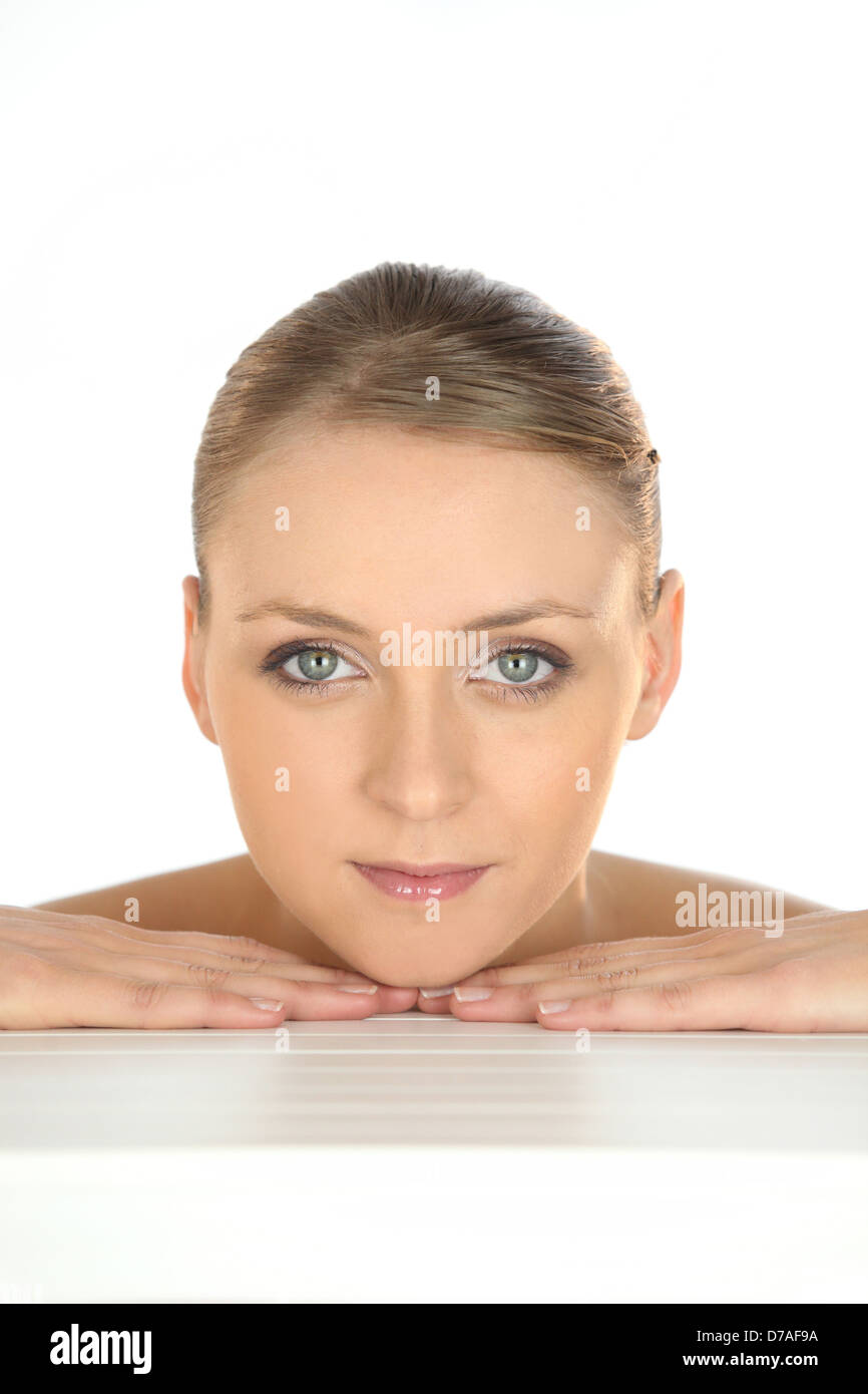 Beauty shot of a woman's face and hands Stock Photo - Alamy