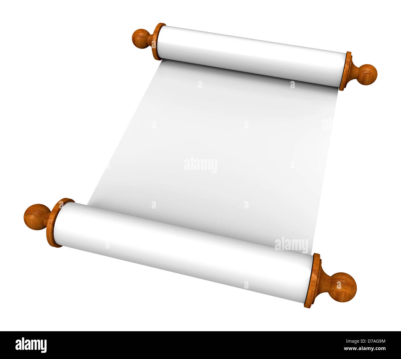 Scroll paper with wooden handles over white Stock Photo - Alamy