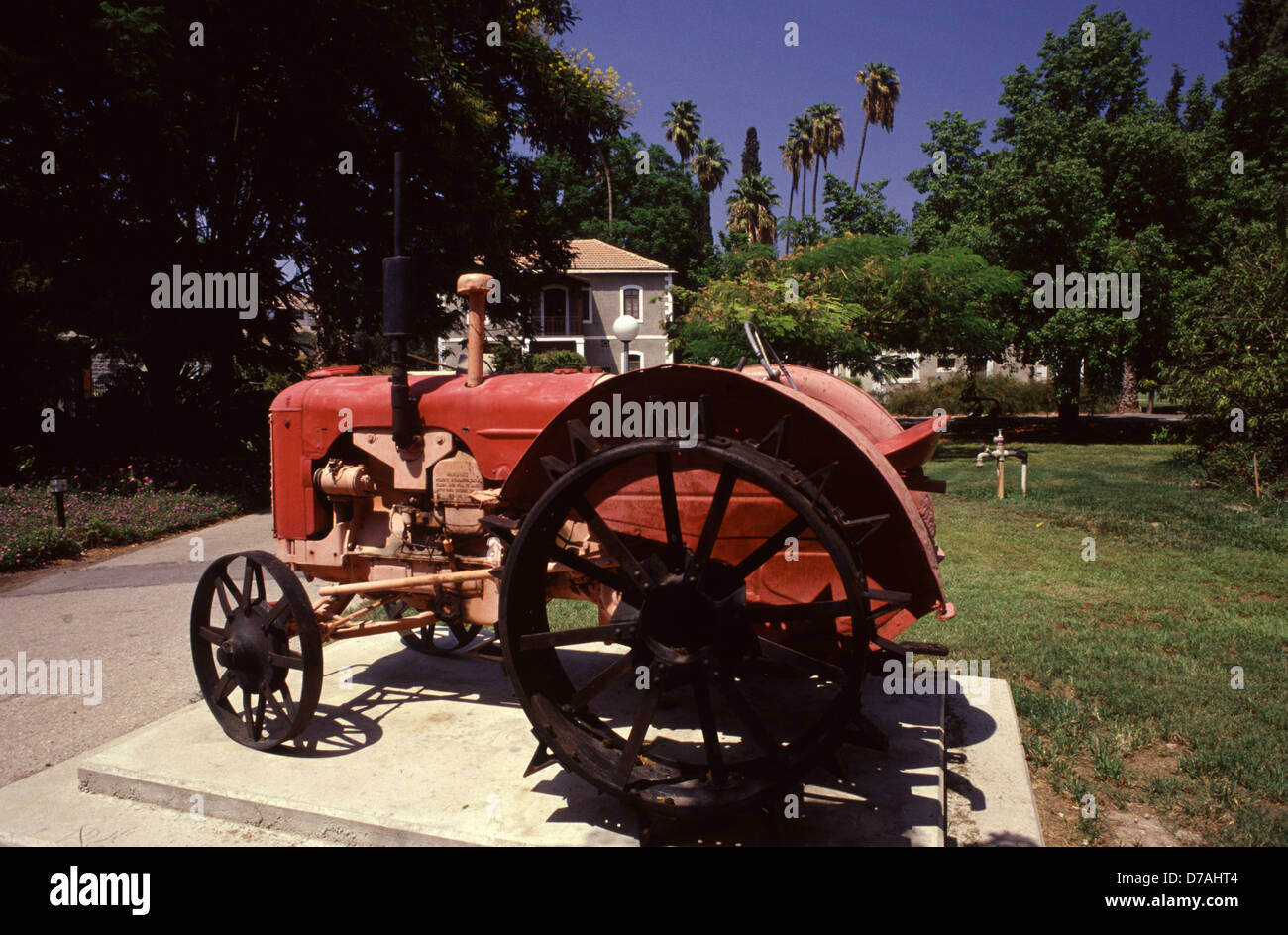 An old tractor in Degania Alef a kibbutz in northern Israel. Degania ...