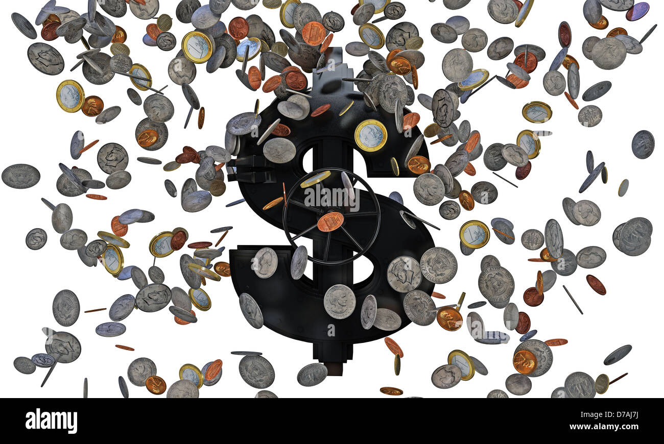 falling coins isolated on white background Stock Photo - Alamy