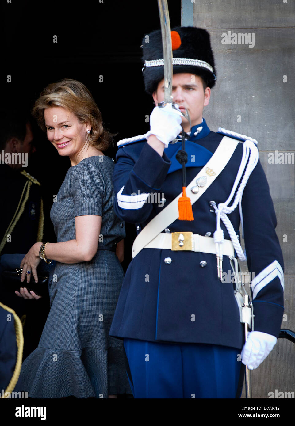 Princess Mathilde of Belgium at the Royal Palace the day after the ...