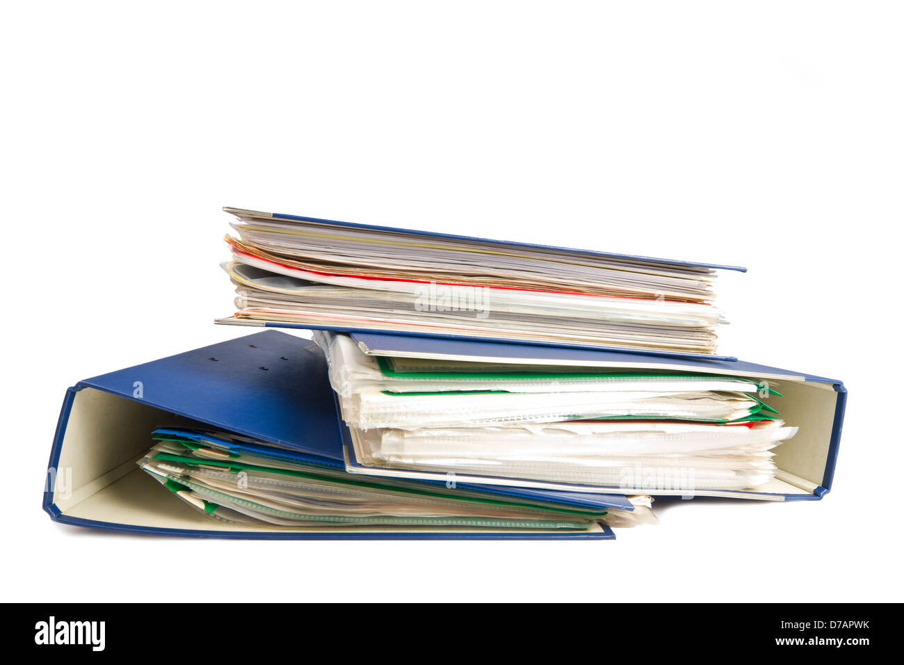 Stack of folders. Pile with old documents and bills. Isolated on white ...