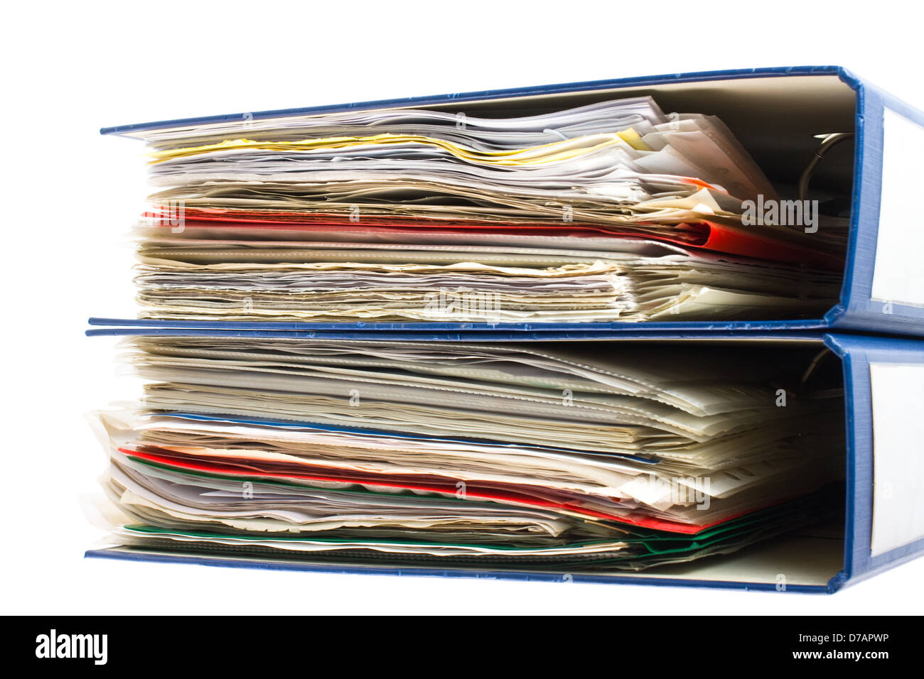 Stack of folders. Pile with old documents and bills. Isolated on white ...