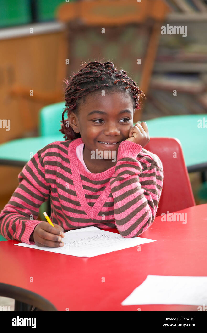 Young Grade 2 Girl Working At Her Desk; Toronto Ontario Canada Stock ...