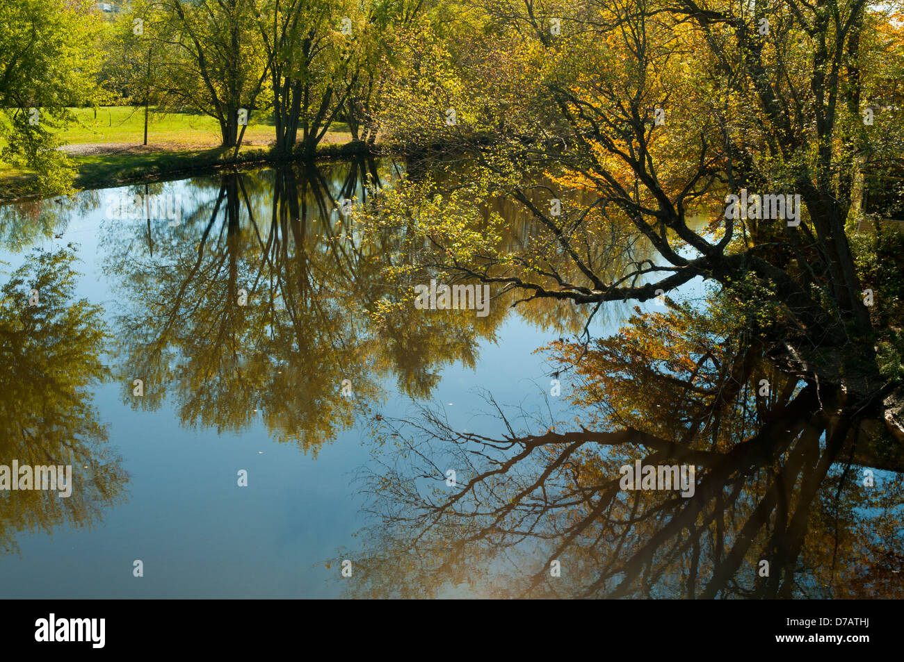 Reflections in River Missisquoi, near Troy, Vermont, USA Stock Photo ...
