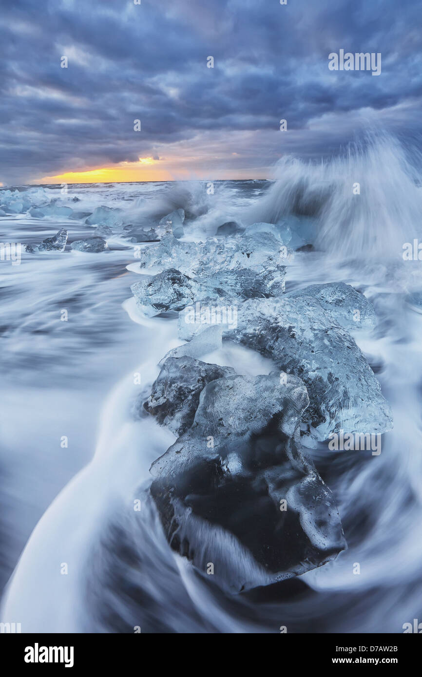 Waves from the atlantic ocean crash into ice calf from ...