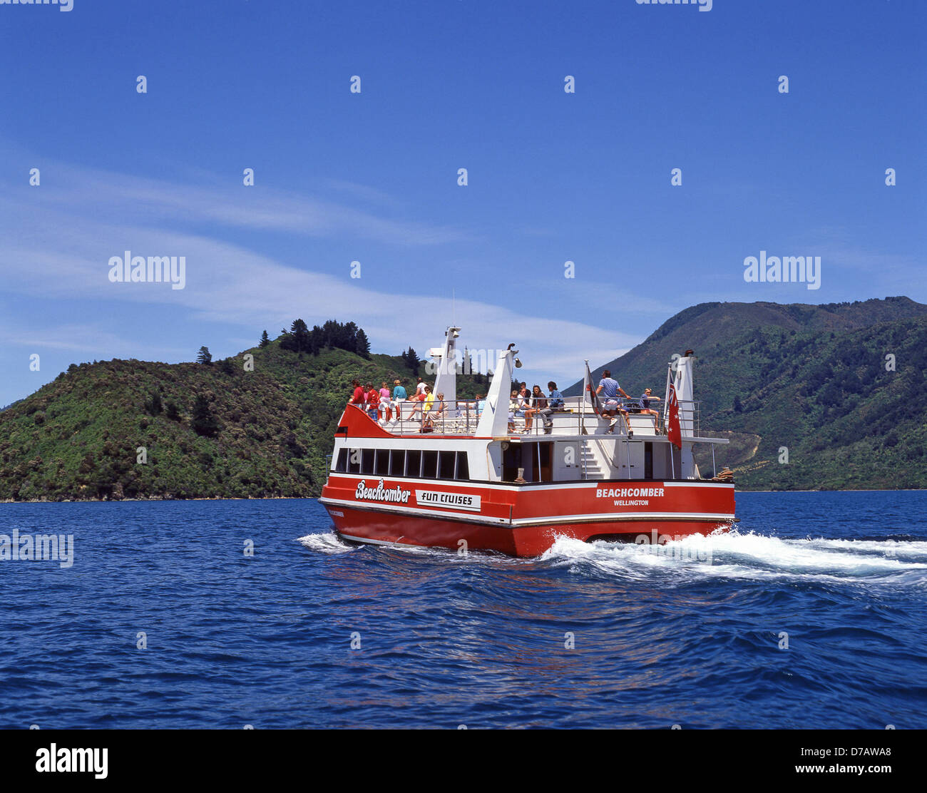 'Beachcomber Cruises' boat in Queen Charlotte Sound, Marlborough Sounds ...