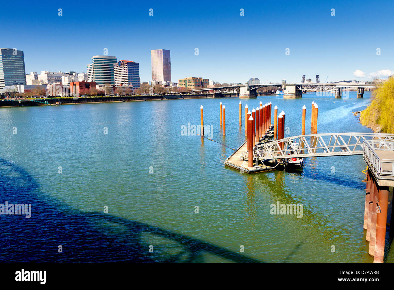 Willamette River and waterfront in Portland, Oregon, as seen from ...
