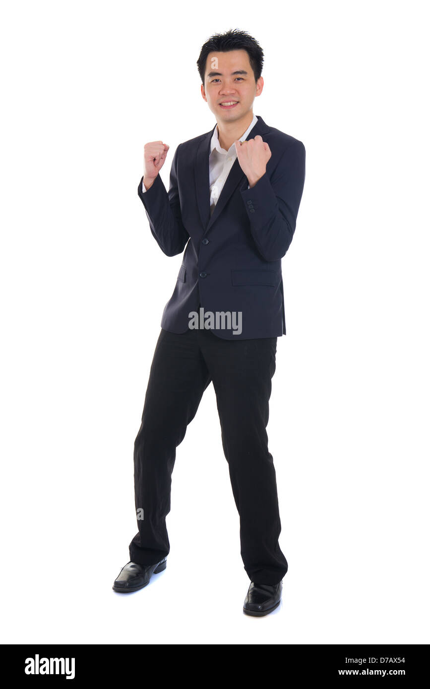 asian chinese business male jumping celebrating success with isolated ...