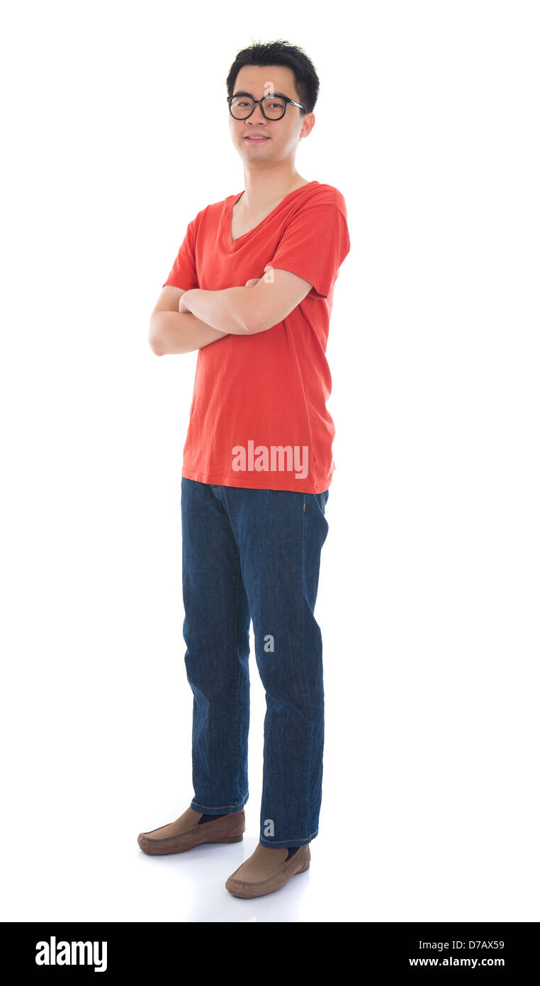casual asian chinese man in full body with isolated white background ...