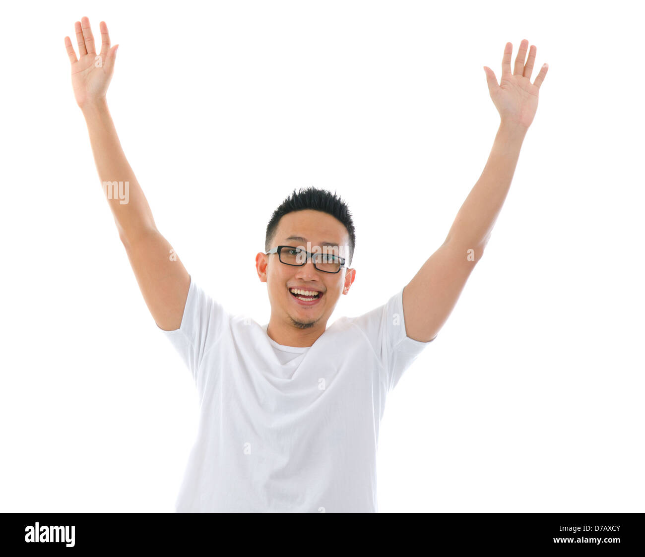 casual asian man jumping celebrating success with isolated white ...