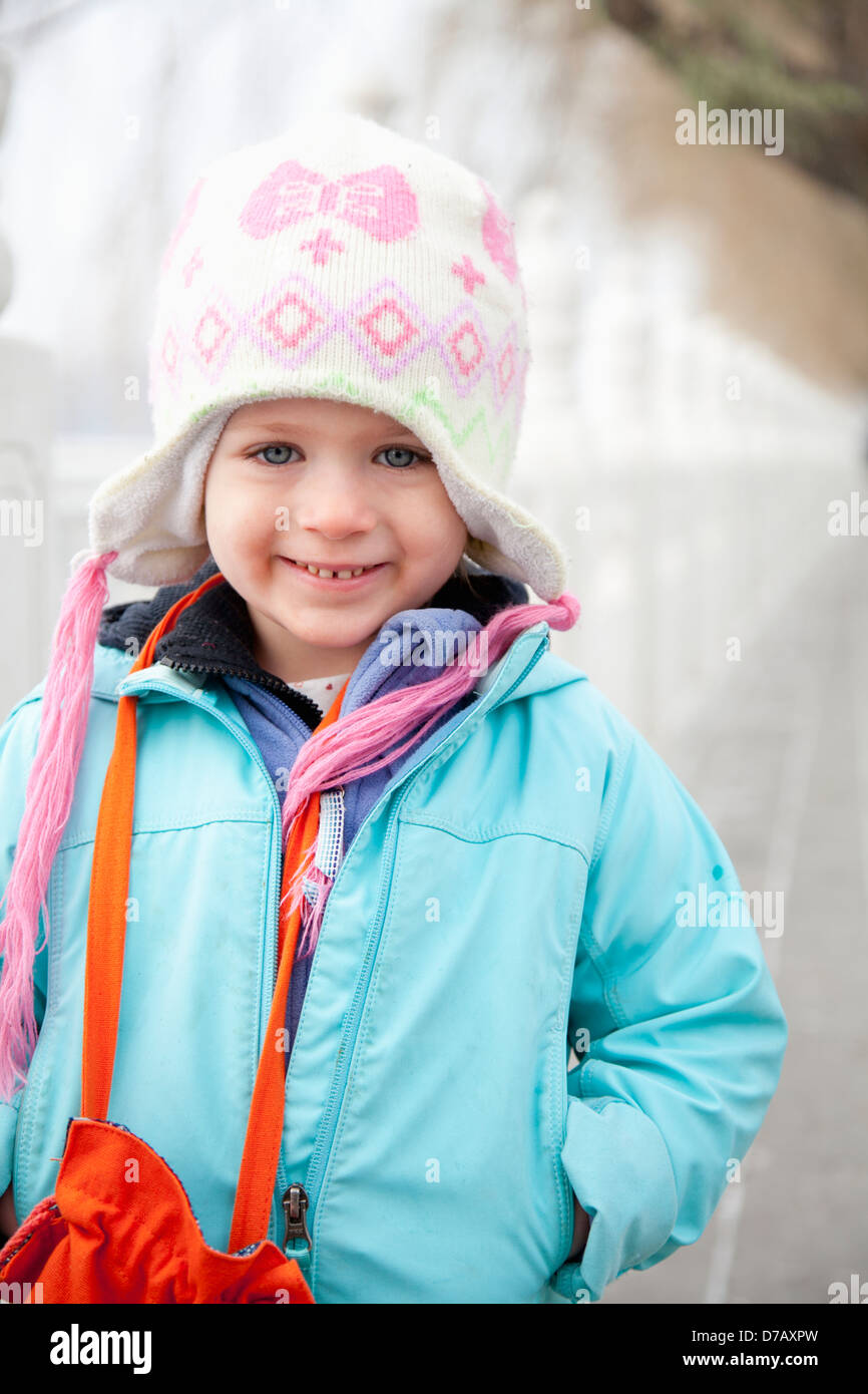 Portrait Of Young Girl Wearing A Winter Hat;Beijing China Stock Photo ...