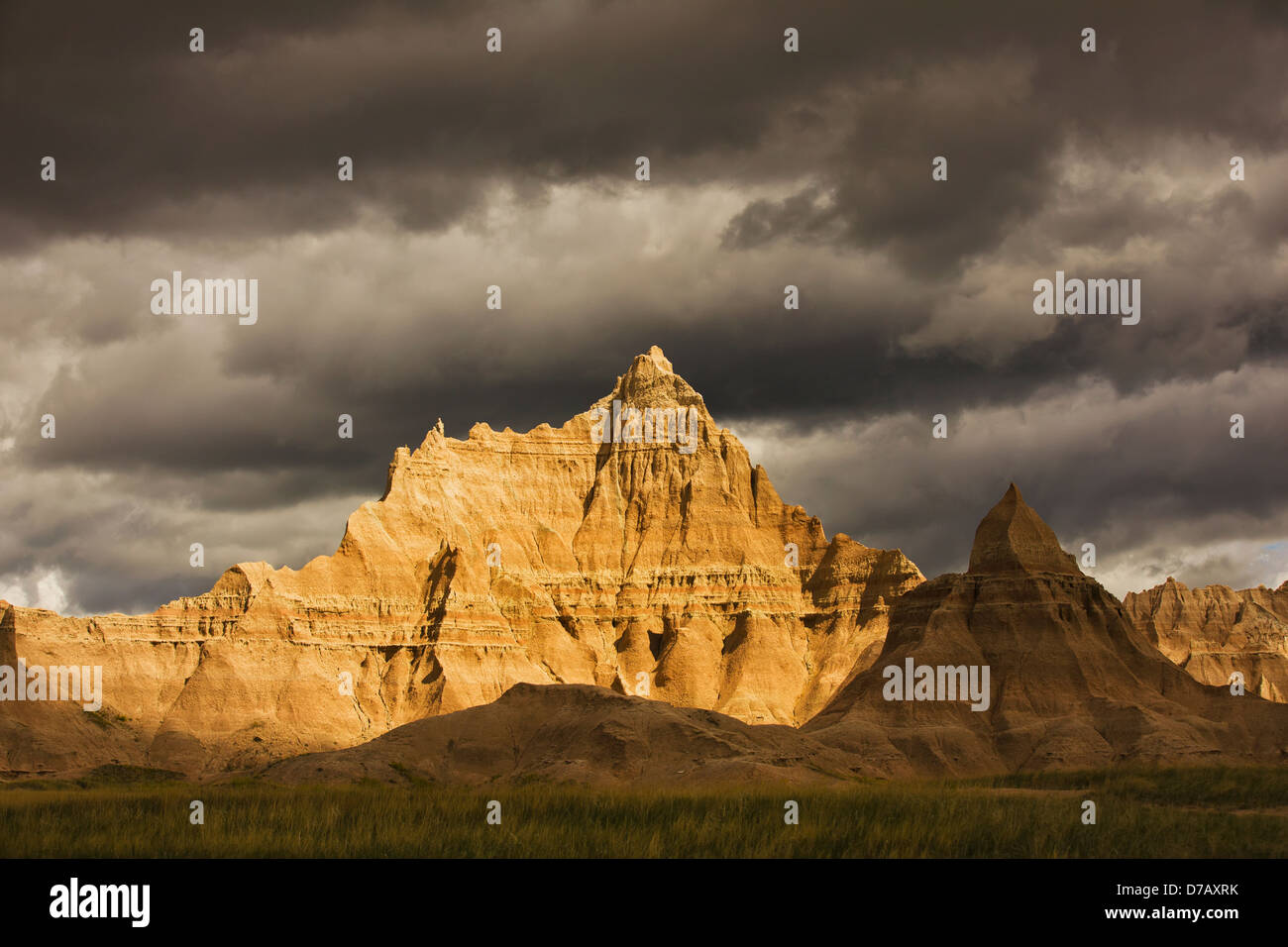 Dramatic light during a storm in badlands national park; south dakota ...
