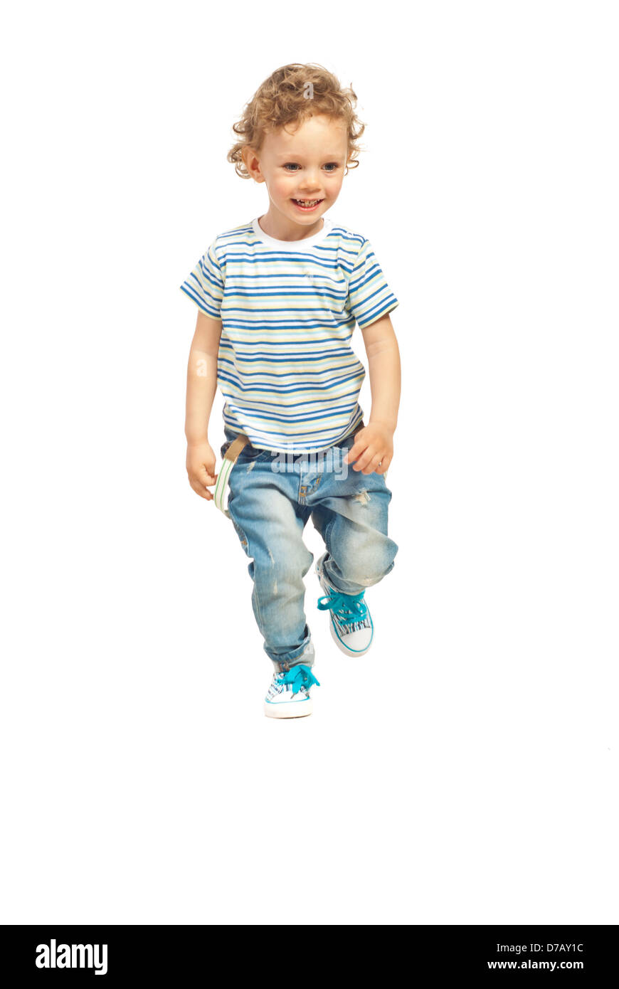 Running toddler kid boy isolated on white background Stock Photo - Alamy