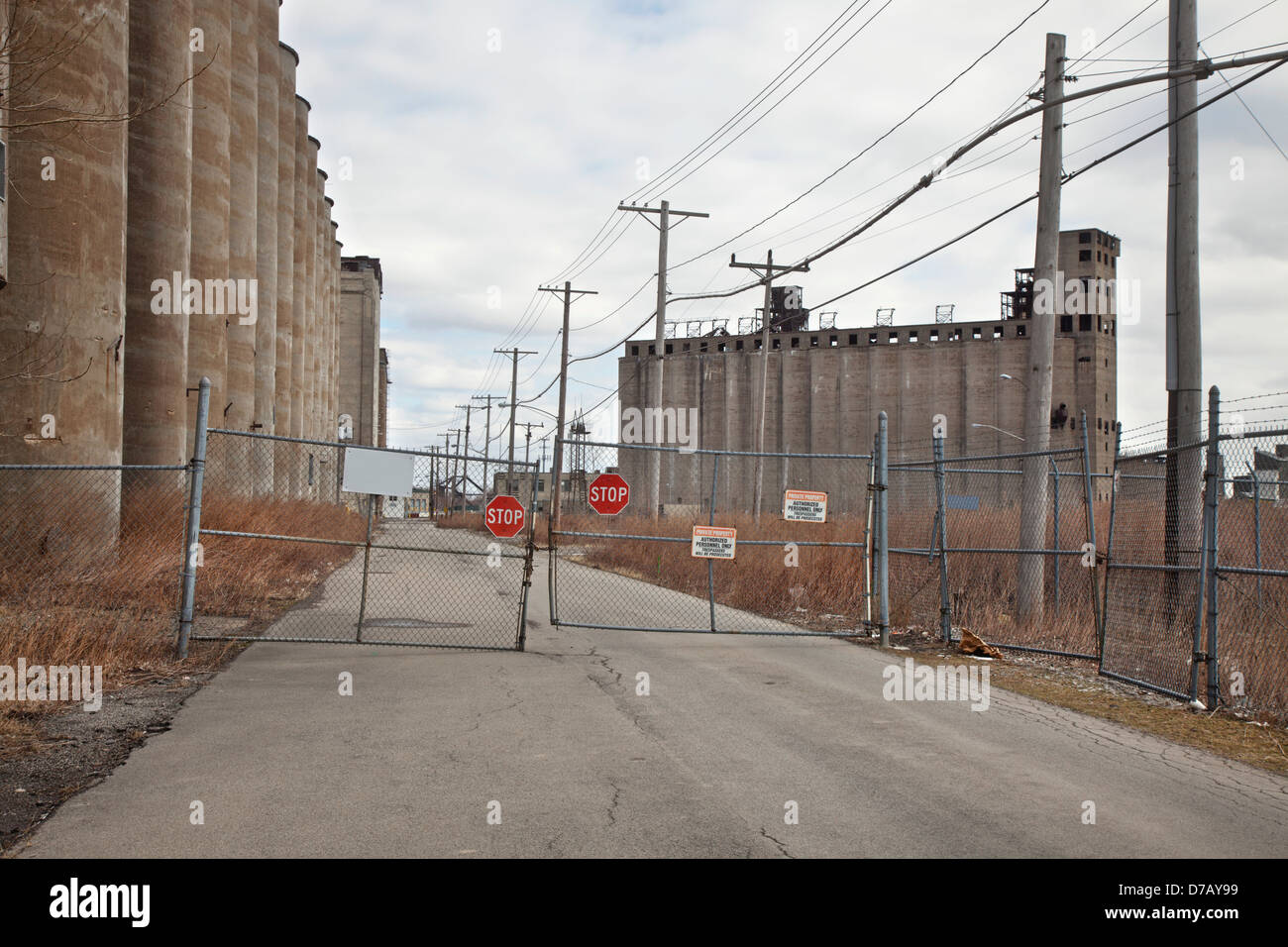 Locked gate to an industrial area at the port of buffalo; buffalo new ...