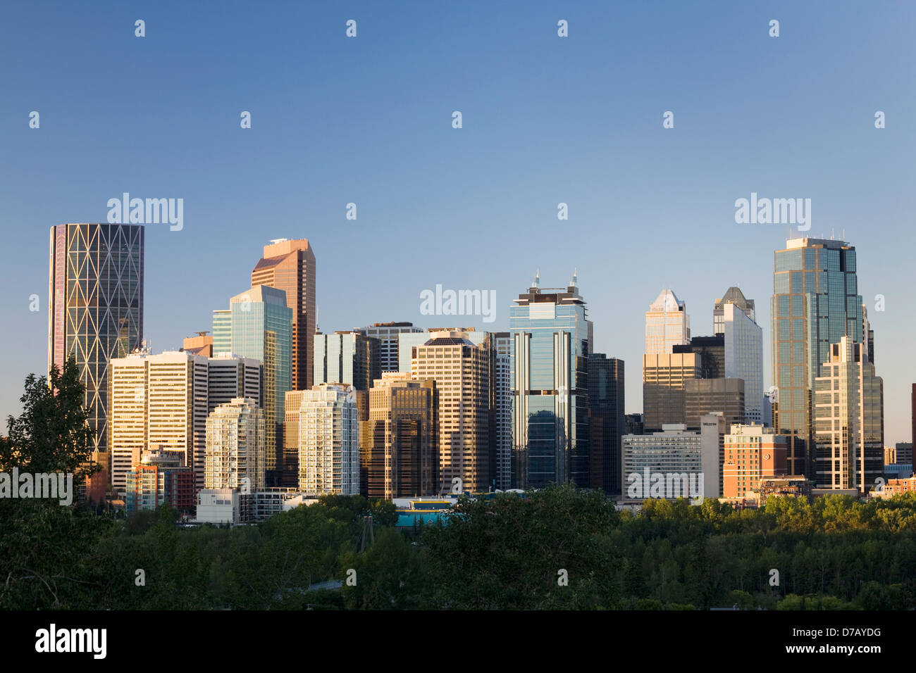 Calgary Skyline At Sunrise With Blue Sky;Calgary Alberta Canada Stock ...