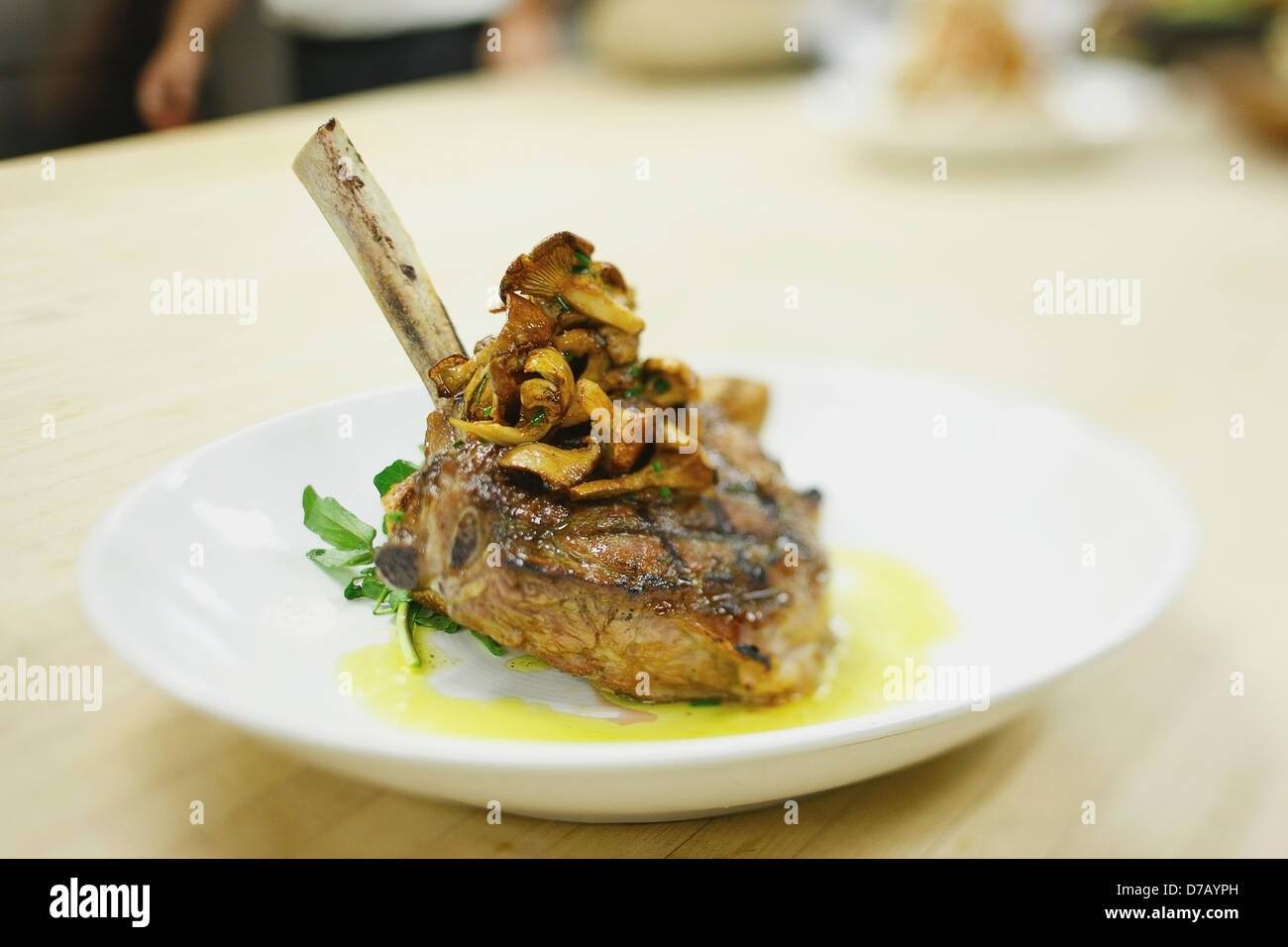 Lamb chop on a plate in a restaurant; boston massachusetts usa Stock ...