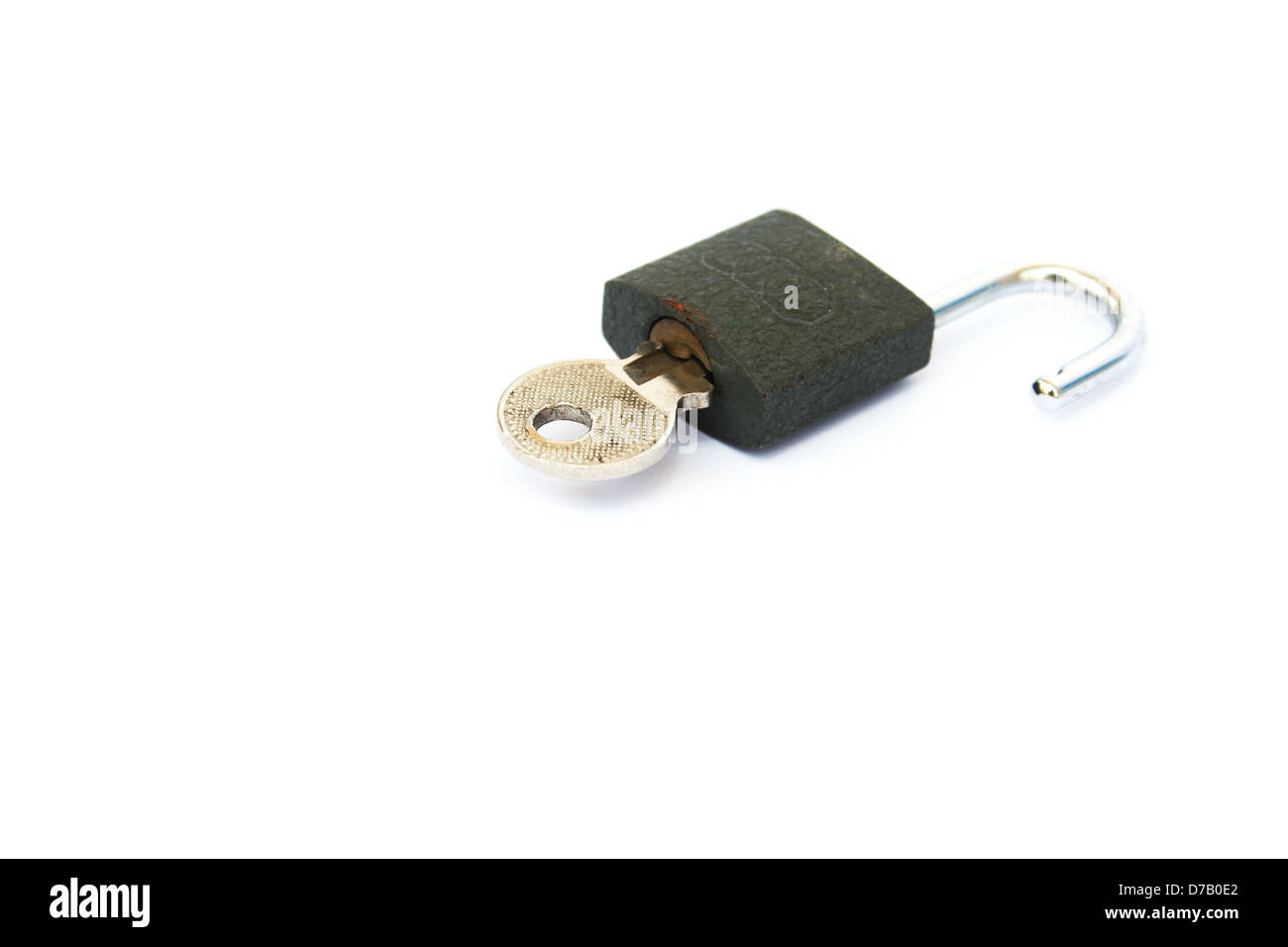 Opened lock and key isolated on white background Stock Photo - Alamy