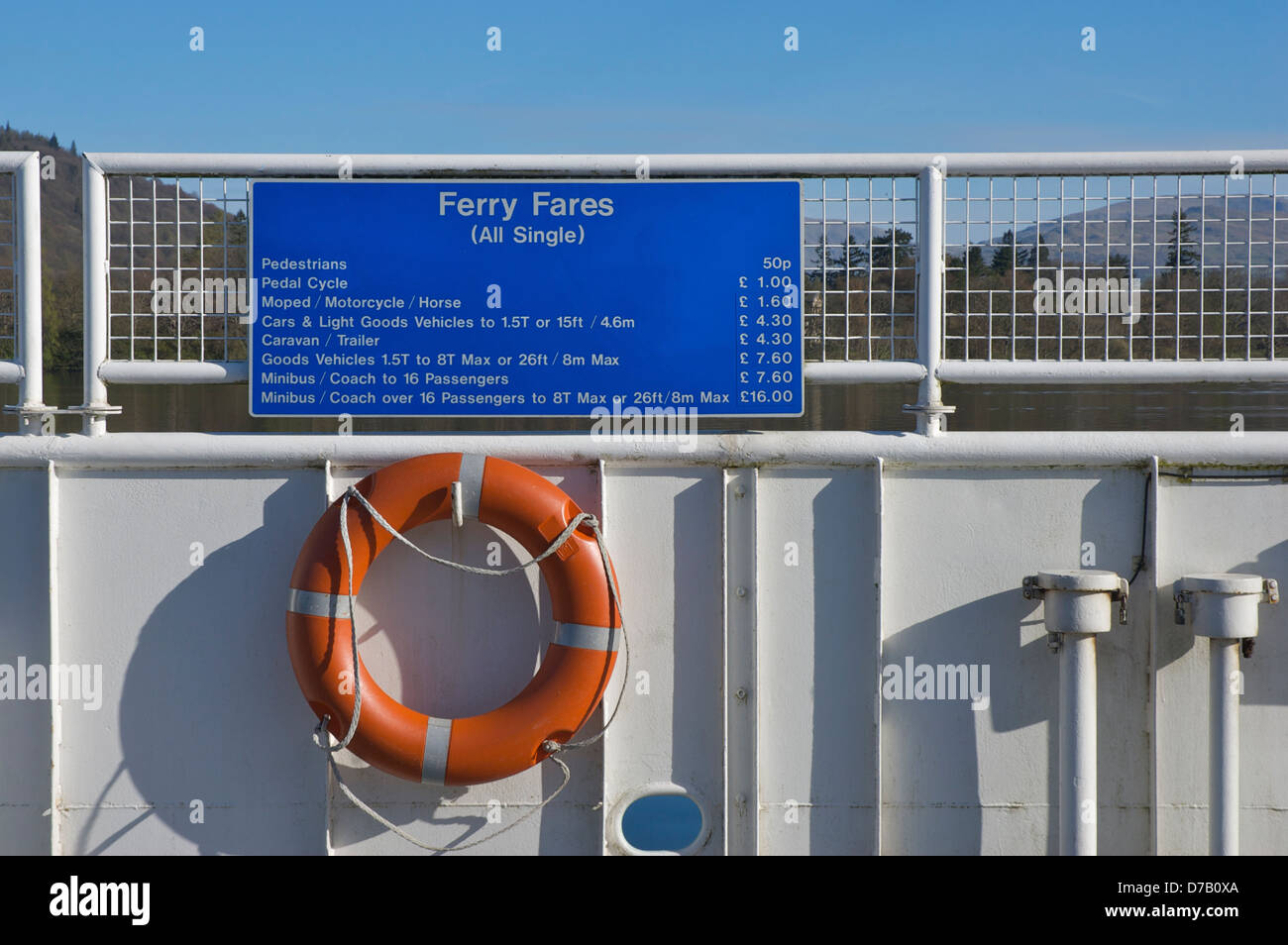 Sign giving price tariff, on the Windermere car ferry, Lake District ...