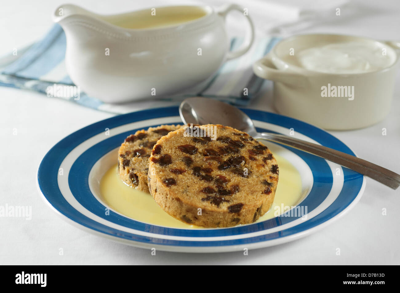 Spotted Dick Steamed fruit pudding Traditional dessert UK Stock Photo ...