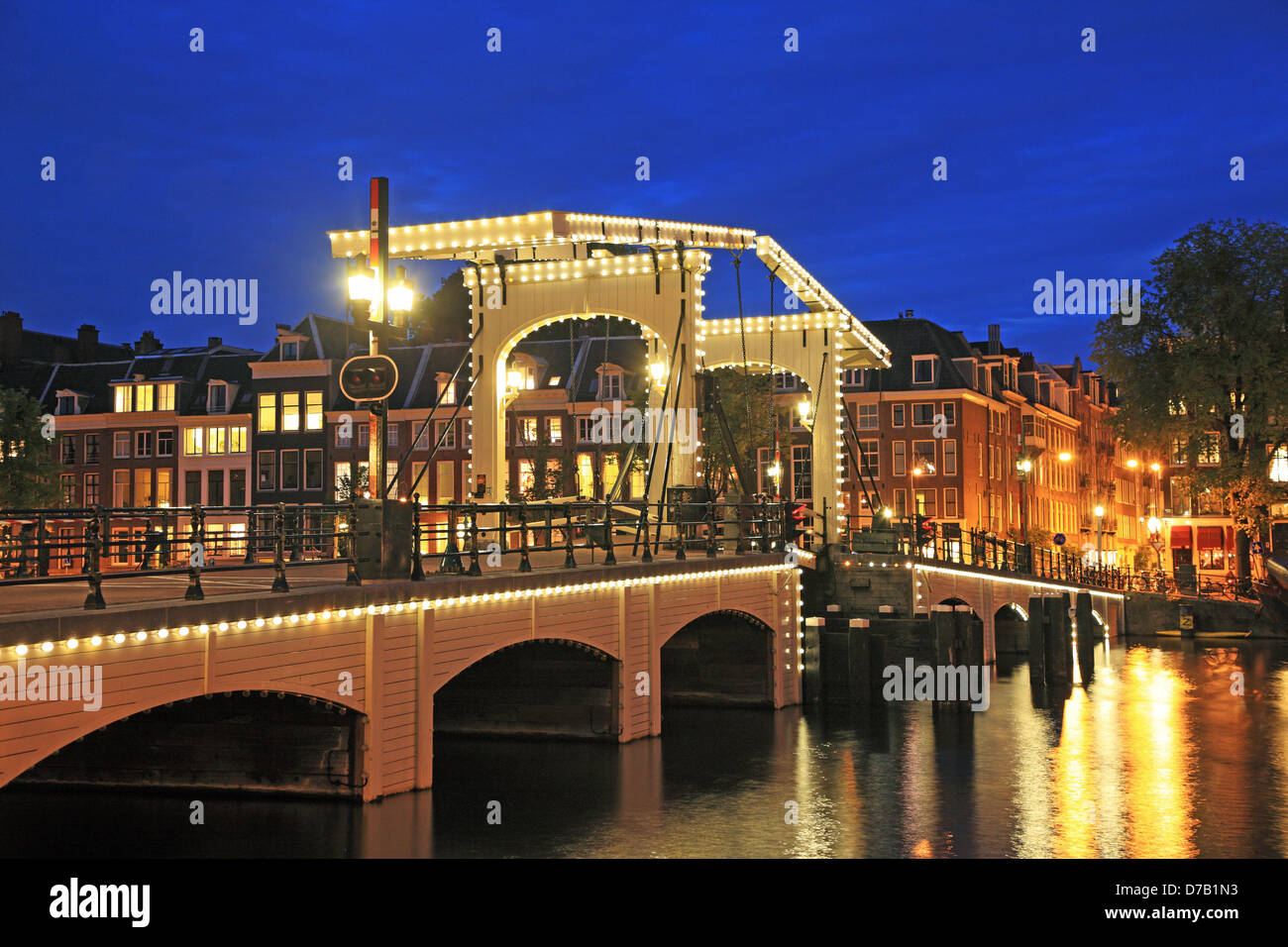 The Netherlands, Amsterdam, Magere Brug Bridge over Amster river at ...