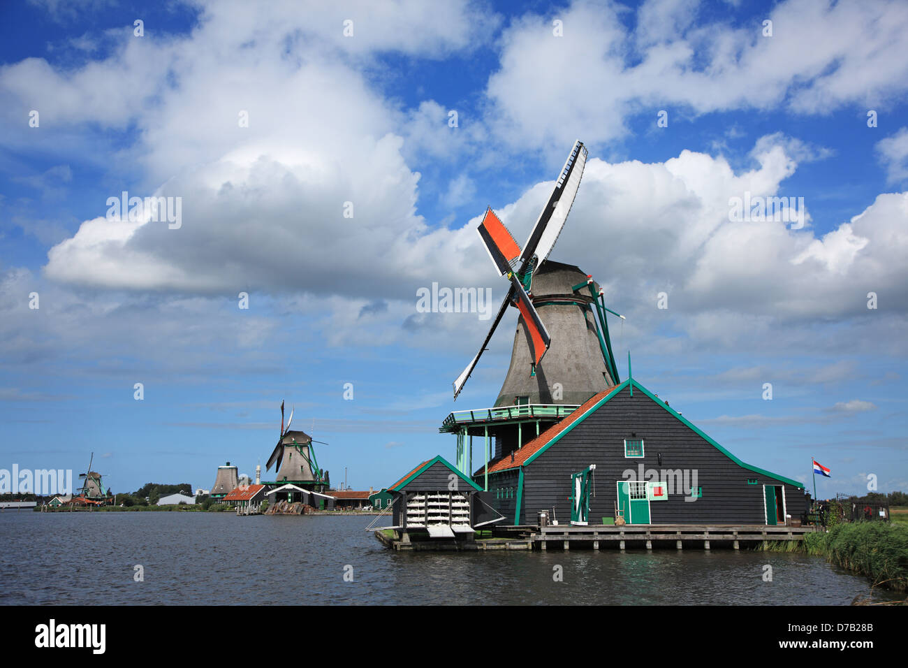 The Netherlands, Noordholland, wind mills at Zaanse Schans Stock Photo ...
