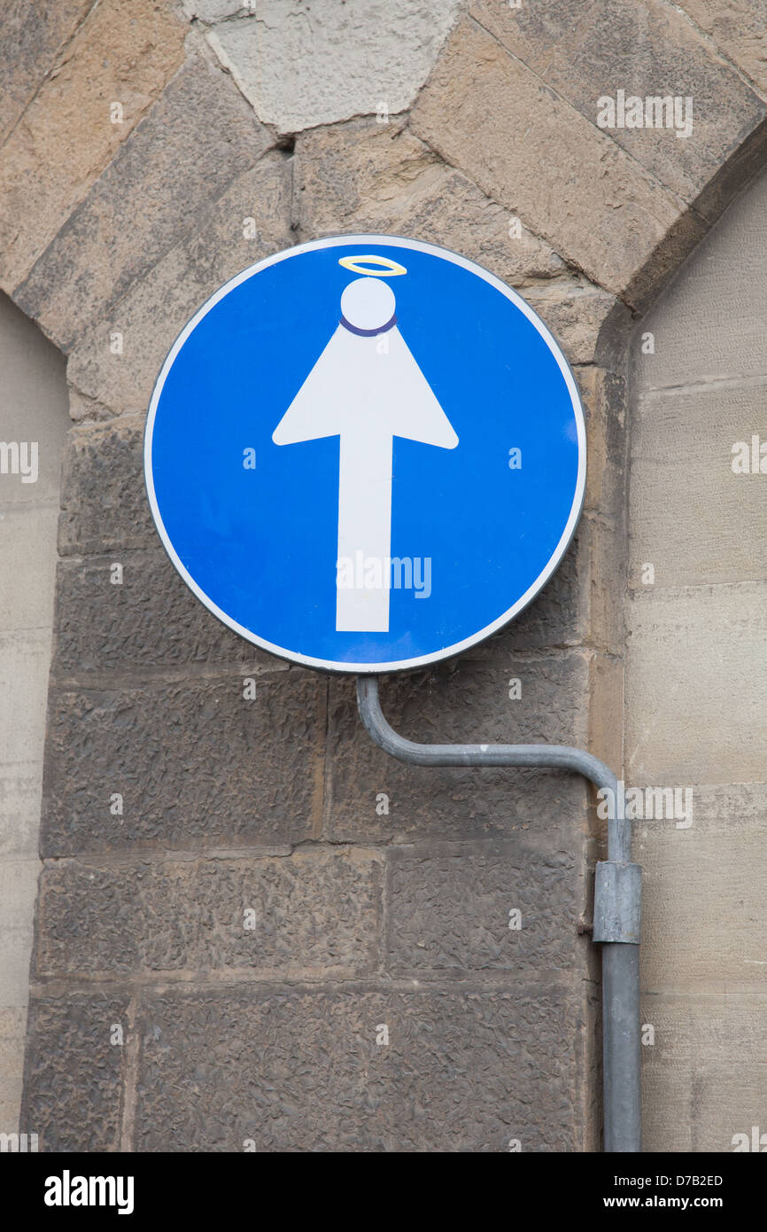 Amusing One Way Traffic Sign Depicting an Angel in Florence, Italy ...