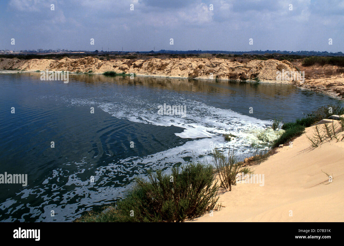 reclaimable water poured into oxidation pond in the shafdan Stock Photo ...