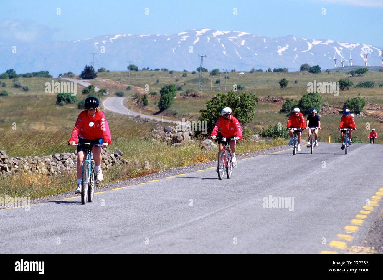 group of mountain cyclists at the golan Stock Photo - Alamy