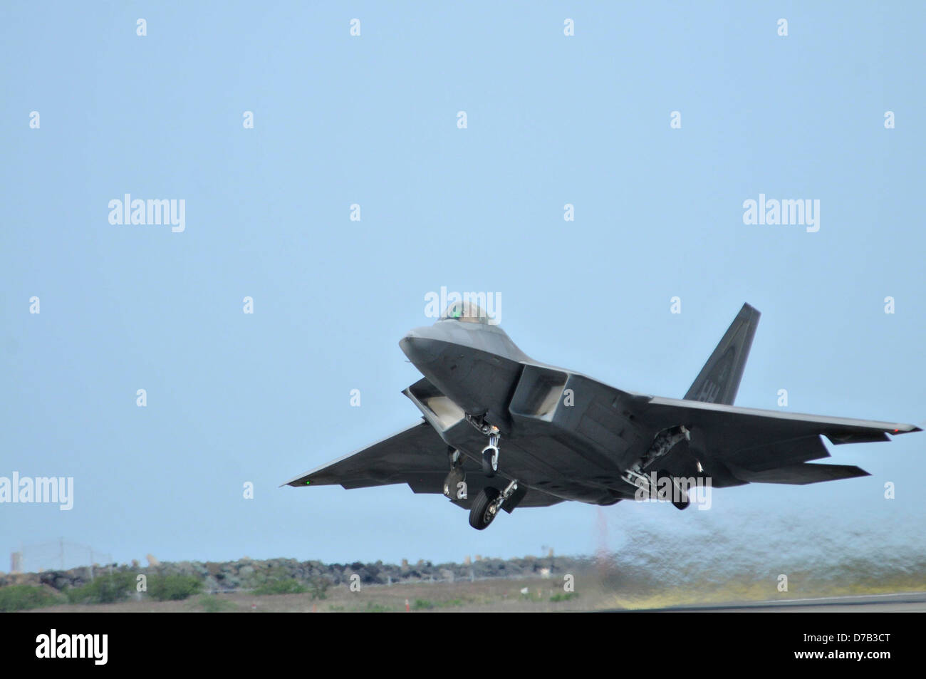 A US Air Force F-22 Raptor stealth fighter aircraft takes off April 6 ...