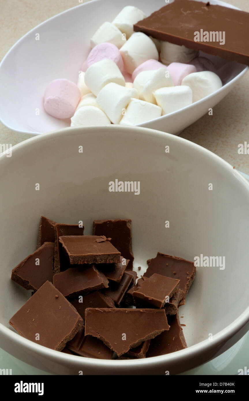 Pink & White Marshmallows with Milk Chocolate Stock Photo - Alamy