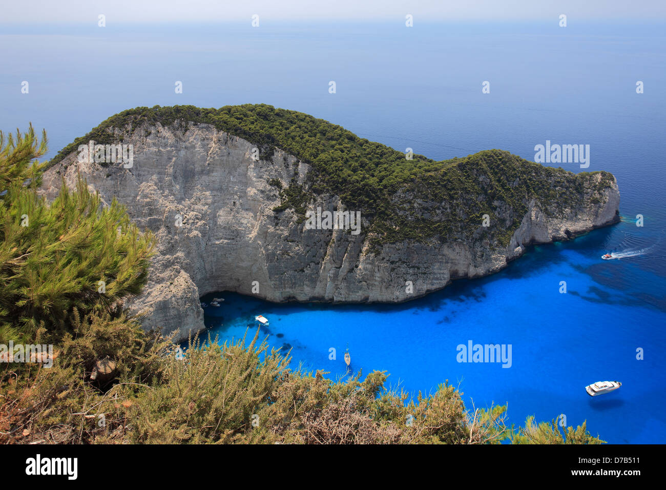 View of Navagio Beach also known as Shipwreck Cove or Smugglers bay ...