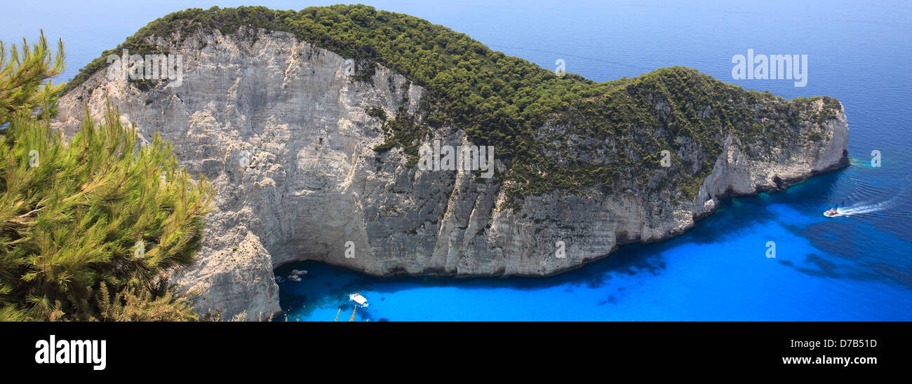 View of Navagio Beach also known as Shipwreck Cove or Smugglers bay ...