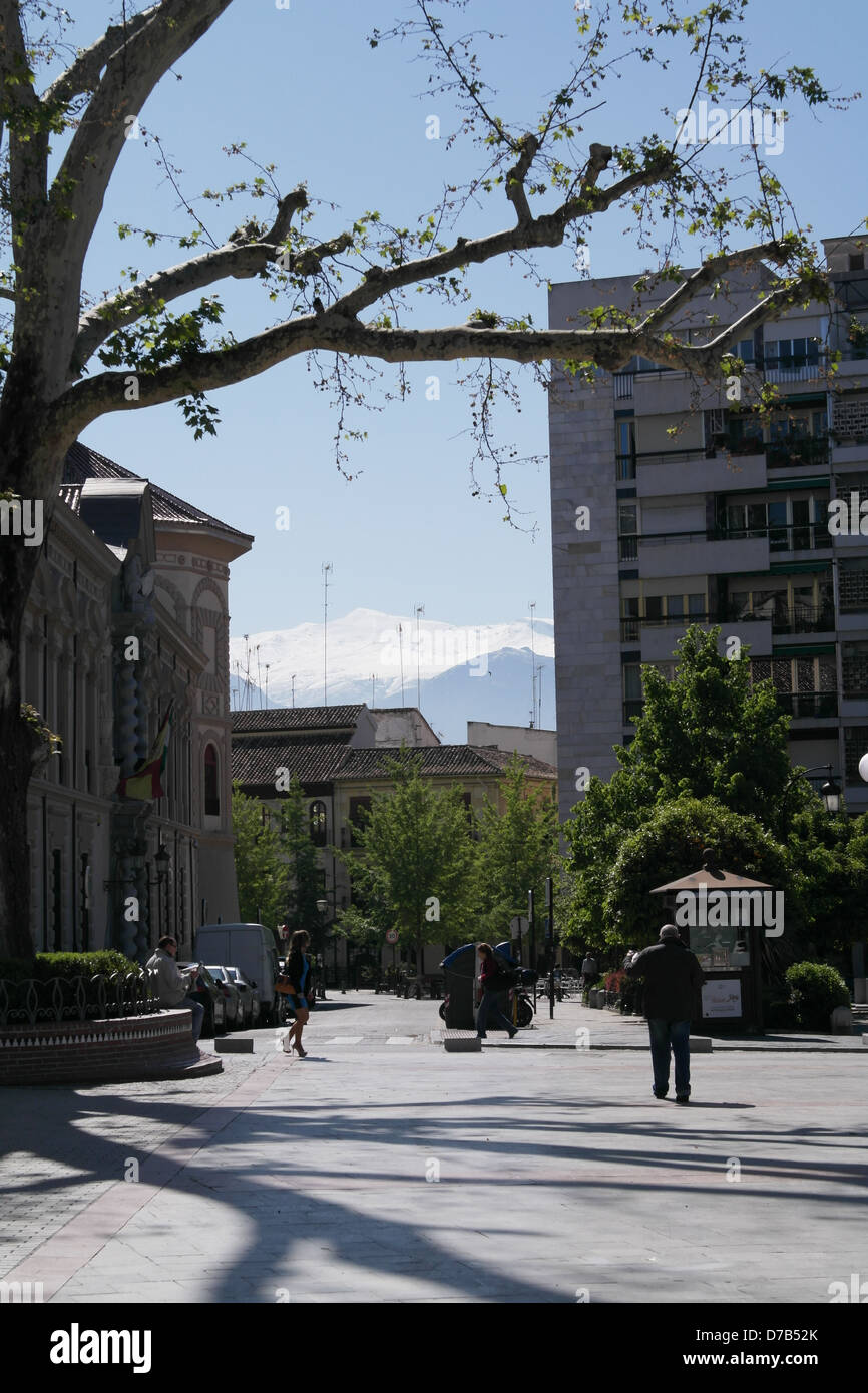 Granada Square with the snow covered Sierra Nevada in the distance ...