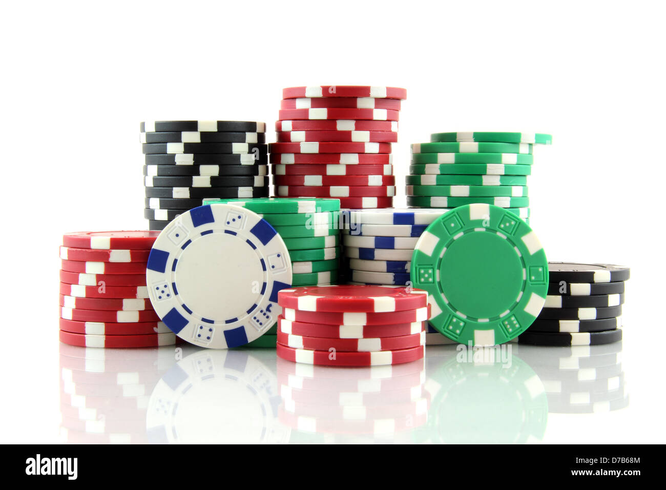 stack of casino gambling chips on white background Stock Photo - Alamy