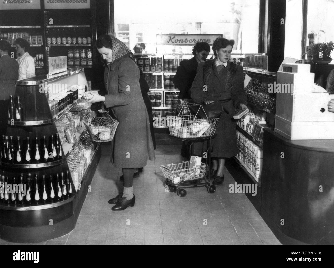 Housewives in a self-service shop in Berlin. Picture from 1951 Stock ...