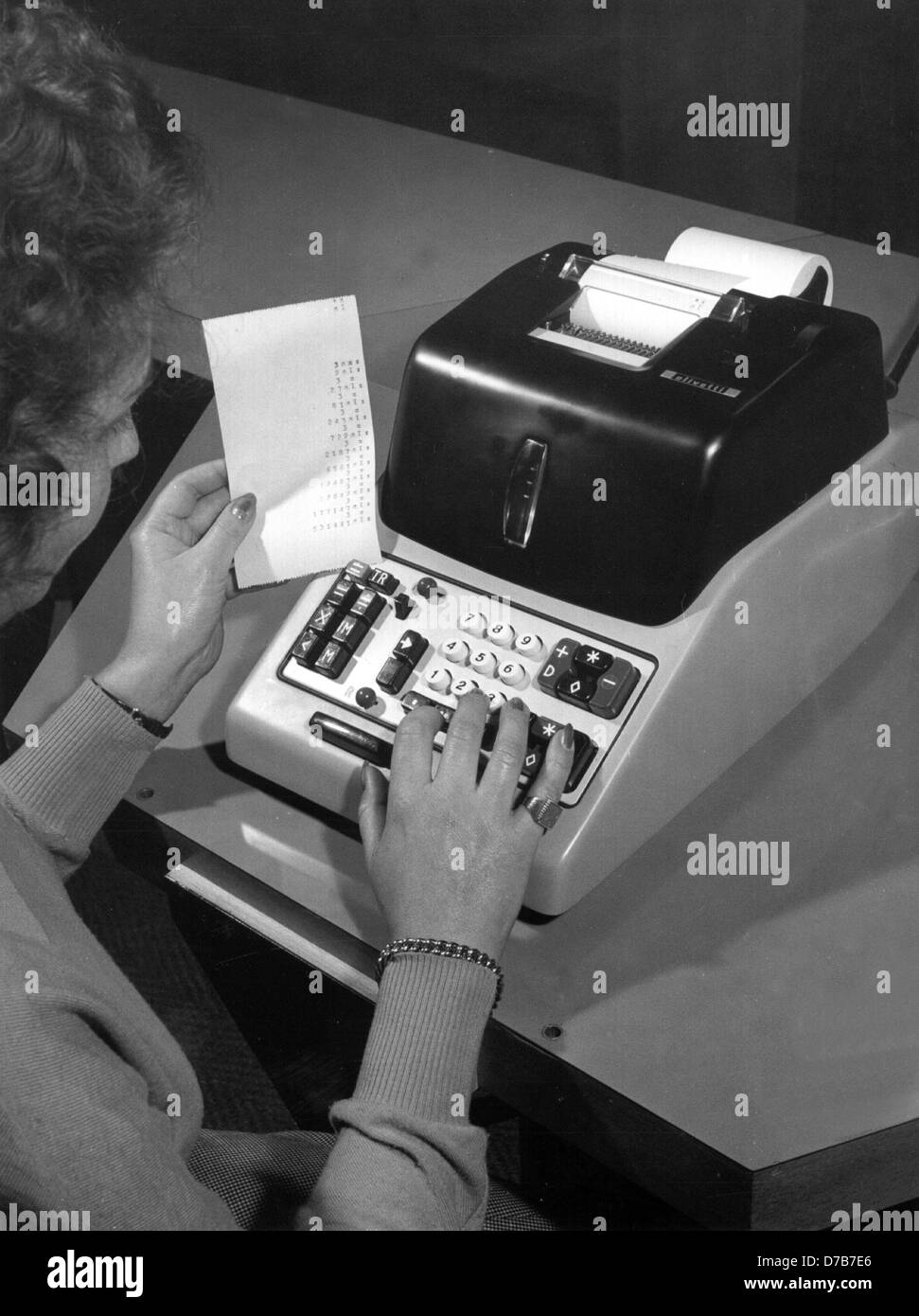 A modern calculating machine is presented at the technical exhibition ...