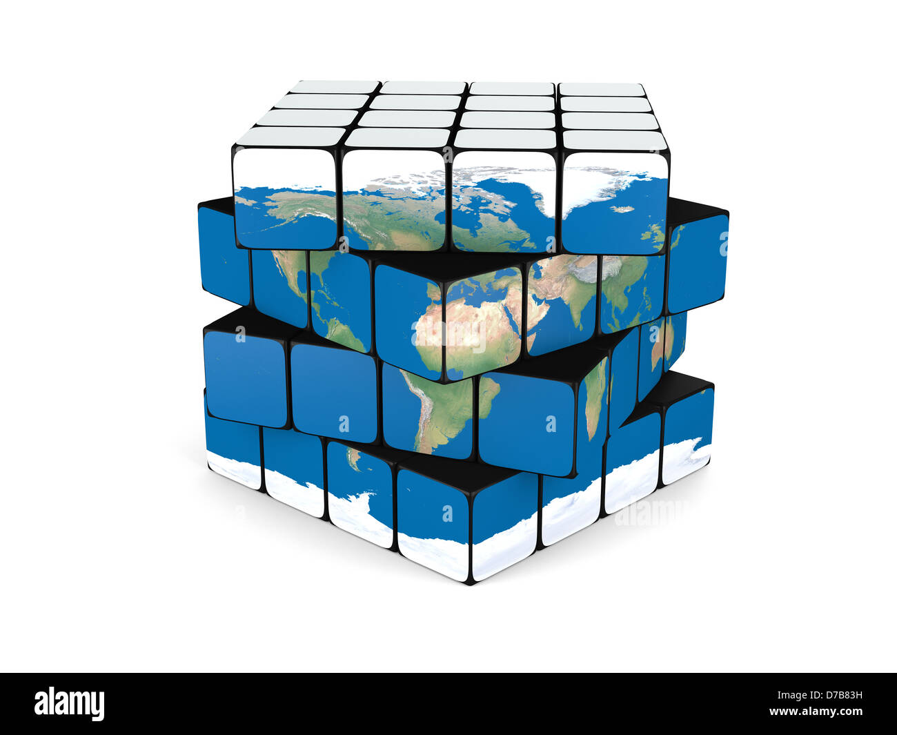 Concept of planet Earth made of twisting cubes, isolated on white ...