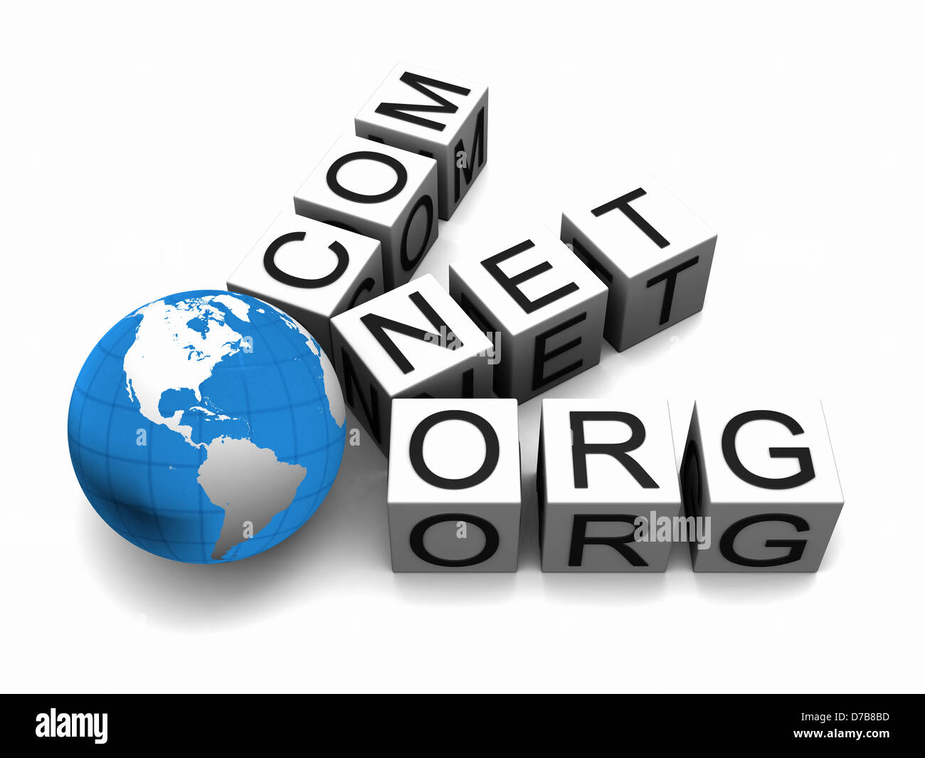 Concept of web domains with globe isolated on white background ...