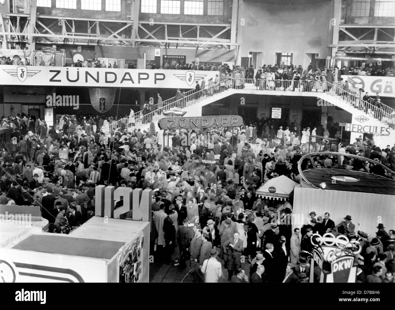 View into the large fair hall on the fair ground in Frankfurt am Main ...