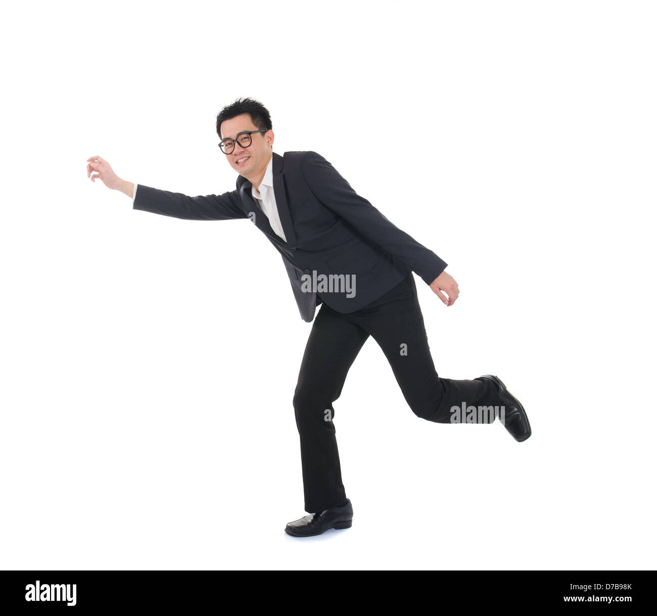 chinese asian business success male jumping in joy with isolated white ...