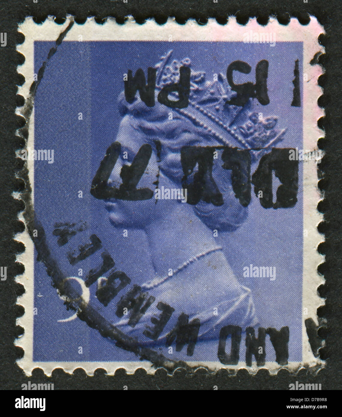 A stamp printed in UK shows image of Elizabeth II is the constitutional ...