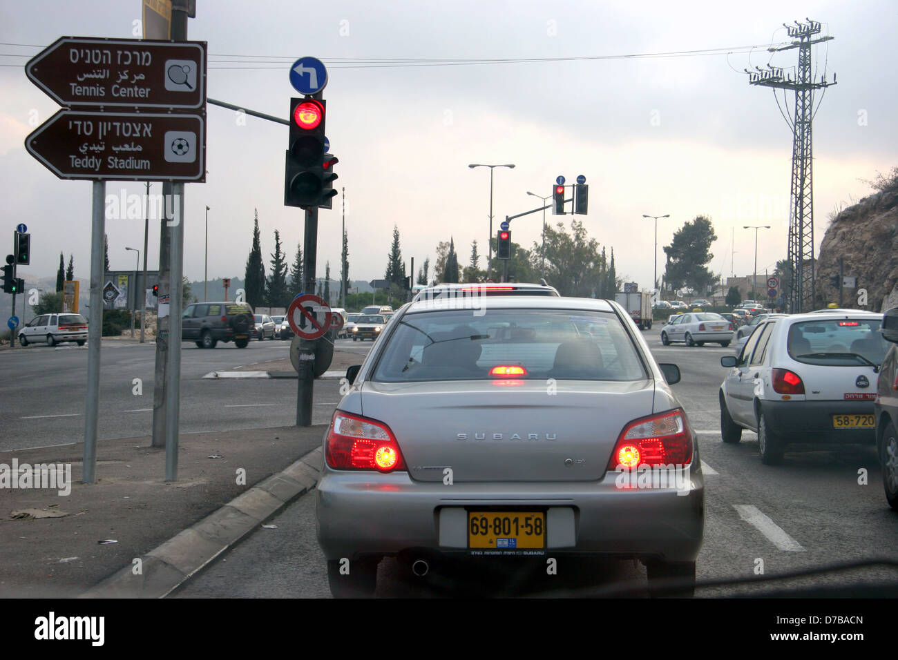 cars stopping at traffic light in jerusalem (2005 Stock Photo - Alamy