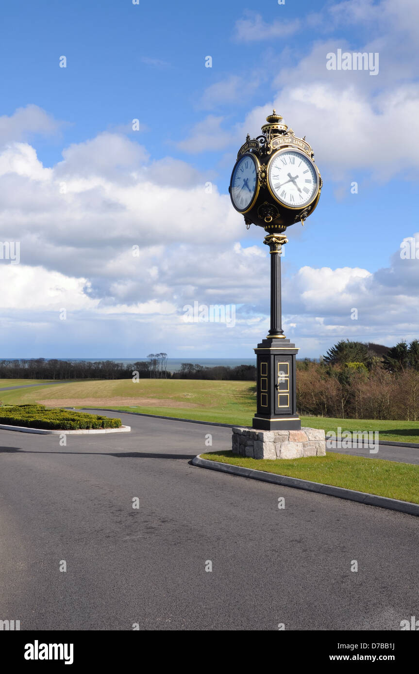 A decorative clock marks the entrance to Donald Trump's golf course in ...
