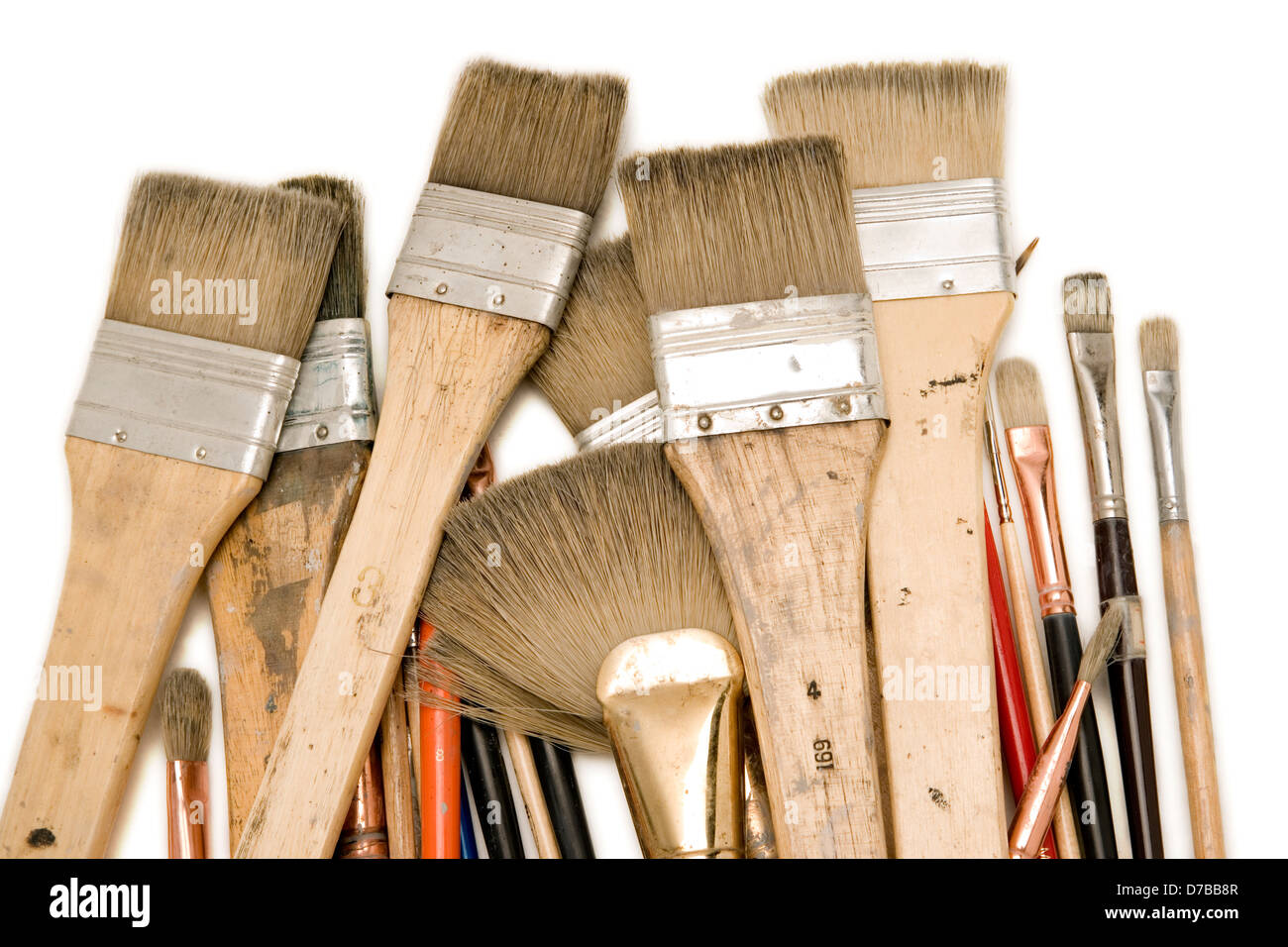 A bunch of used paint brushes isolated on white background Stock Photo ...