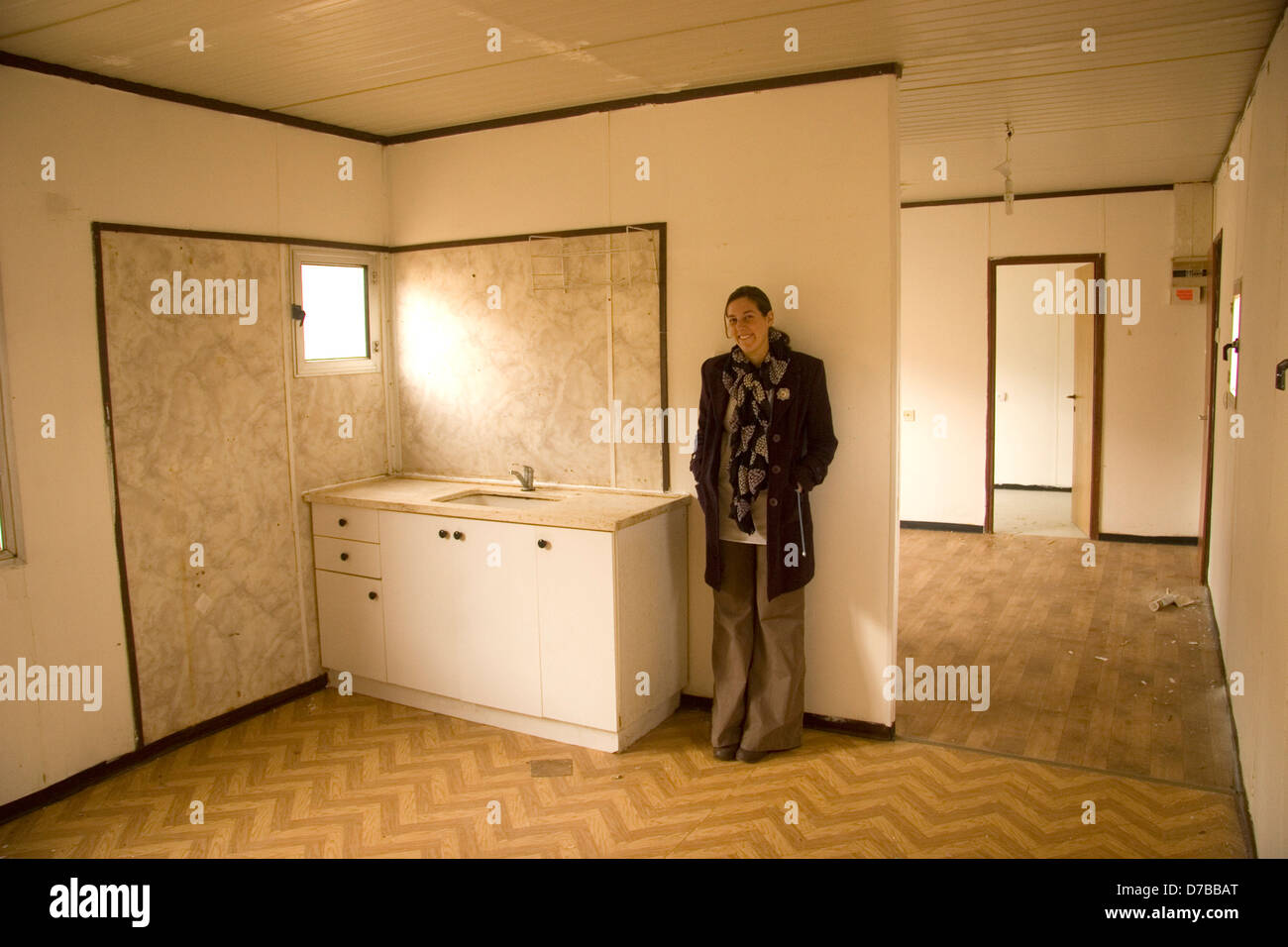 New settler at her mobile home in Kfar Eldad Stock Photo - Alamy