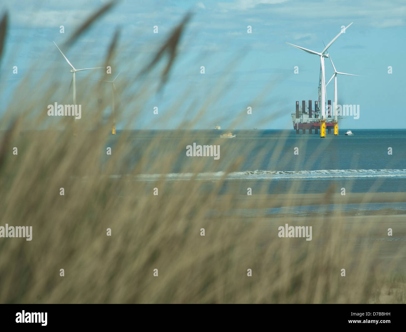 wind farm getting constructed of redcar beach Stock Photo - Alamy
