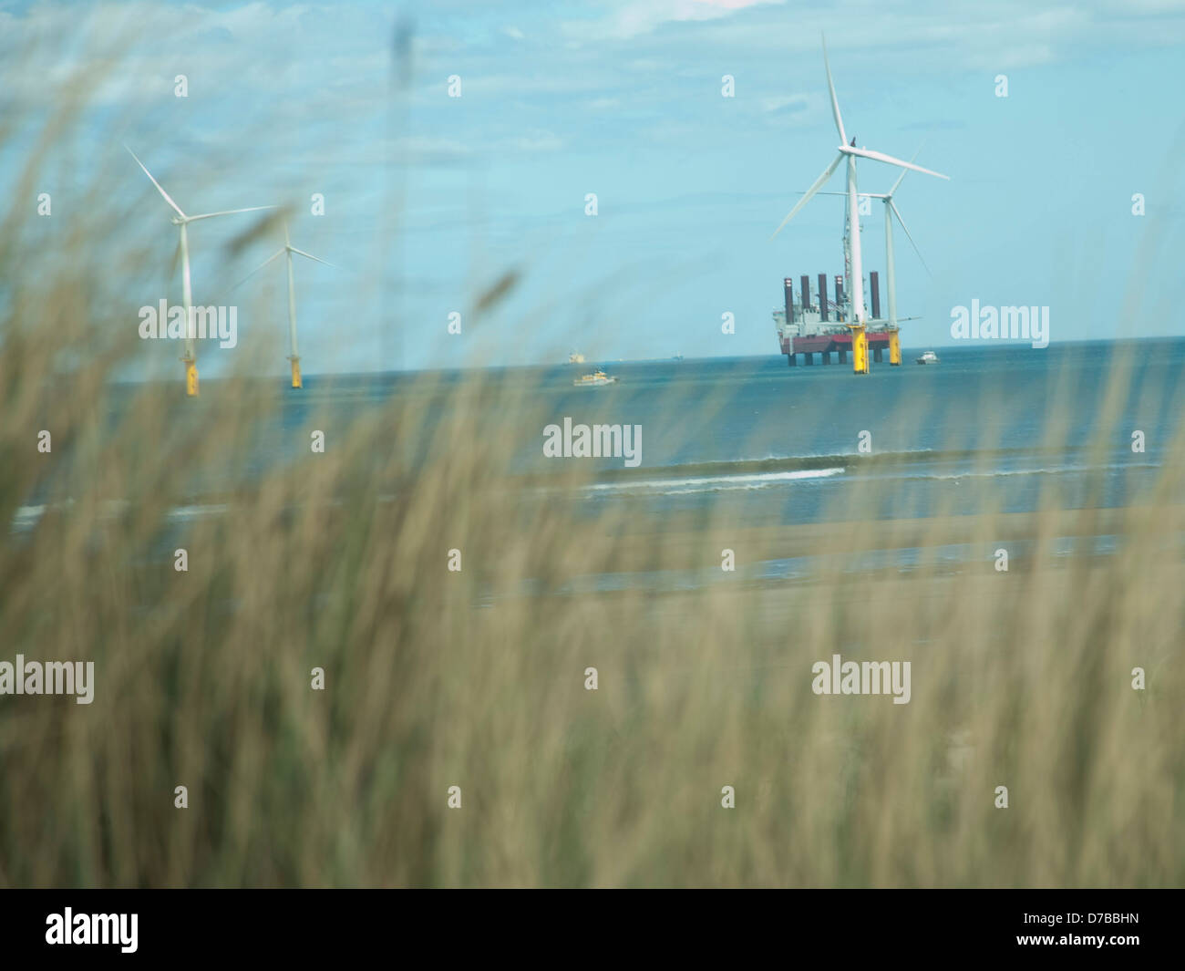 wind farm getting constructed of redcar beach Stock Photo - Alamy